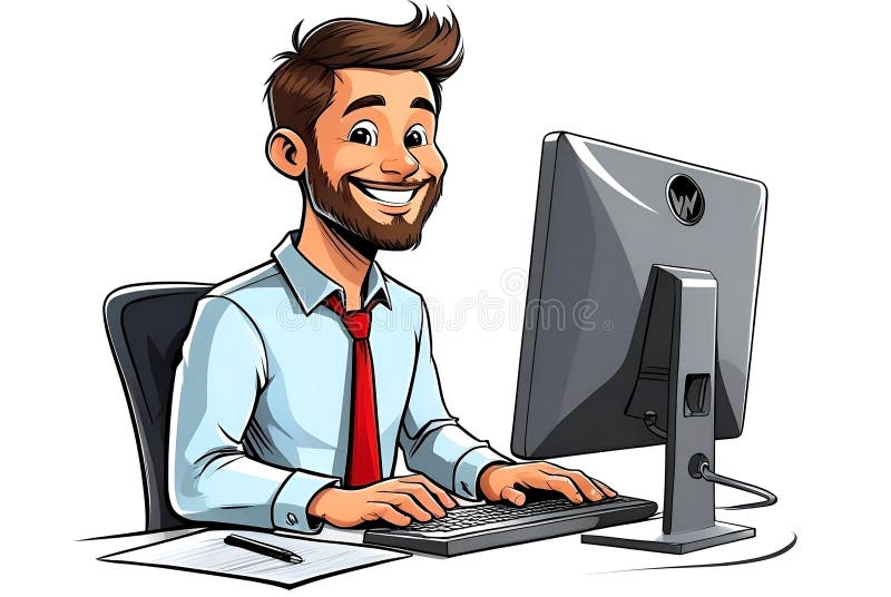 Handsome Man Working at the Computer Illustration. Stock Illustration ...