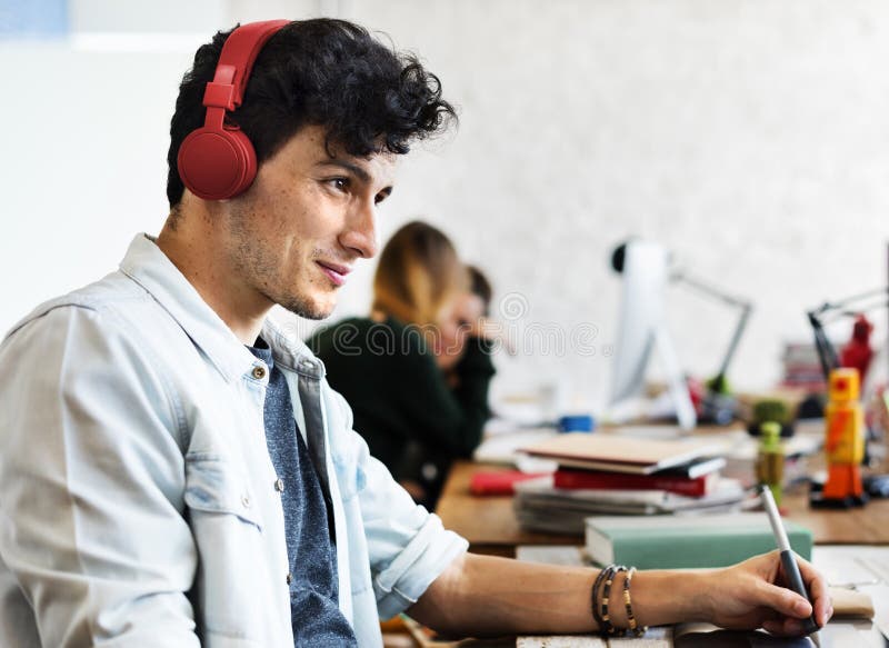Handsome Man Working Creative Listening Music Concept Stock Image ...