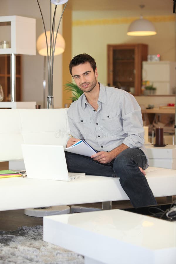 Handsome Man Working from Home Stock Image - Image of hand, home: 22536577