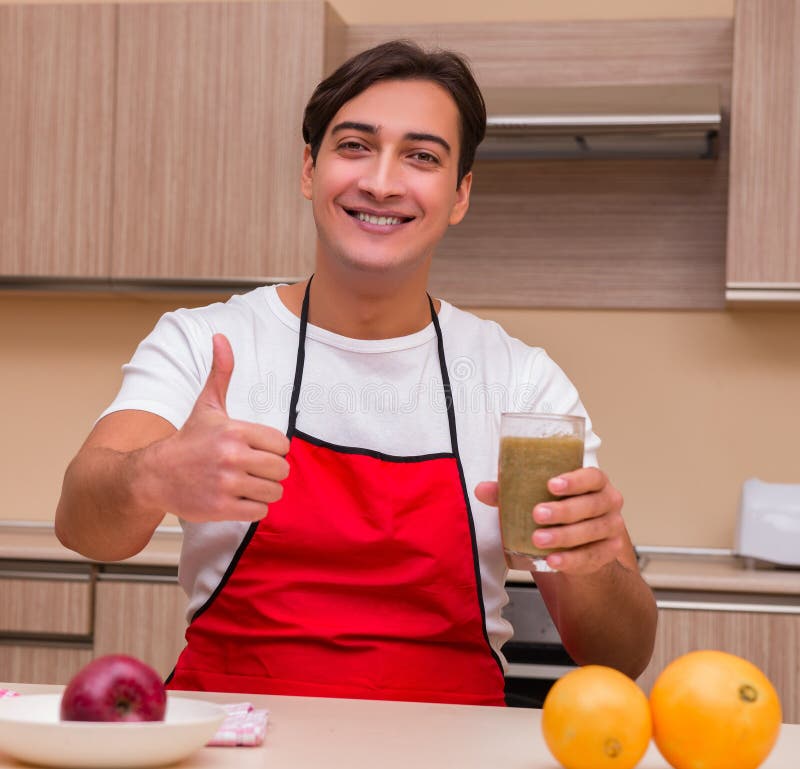 Handsome Man Working at the Kitchen Stock Image - Image of enjoying ...