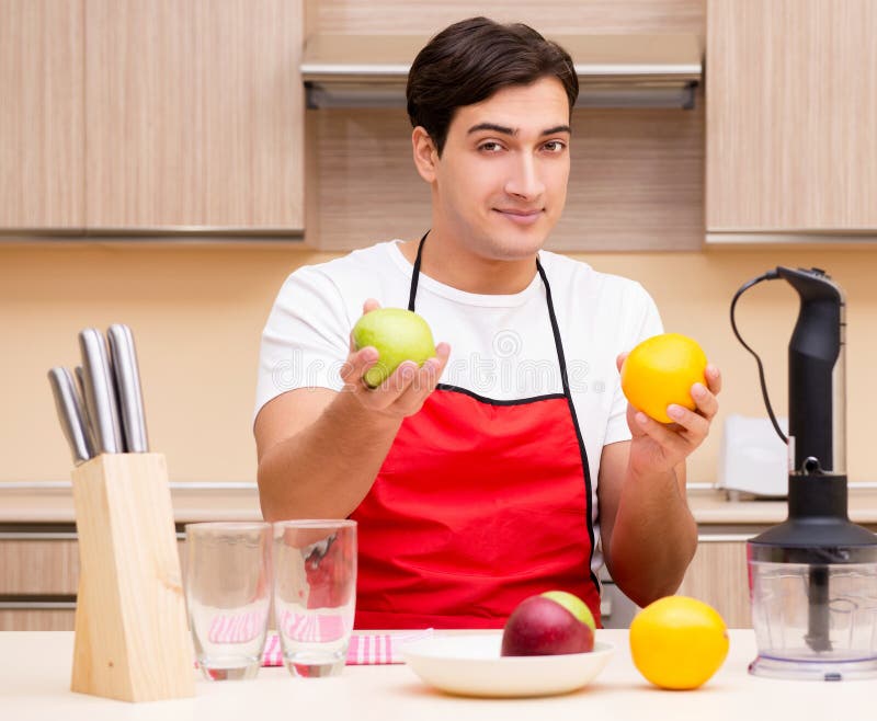 Handsome Man Working at the Kitchen Stock Image - Image of apron ...