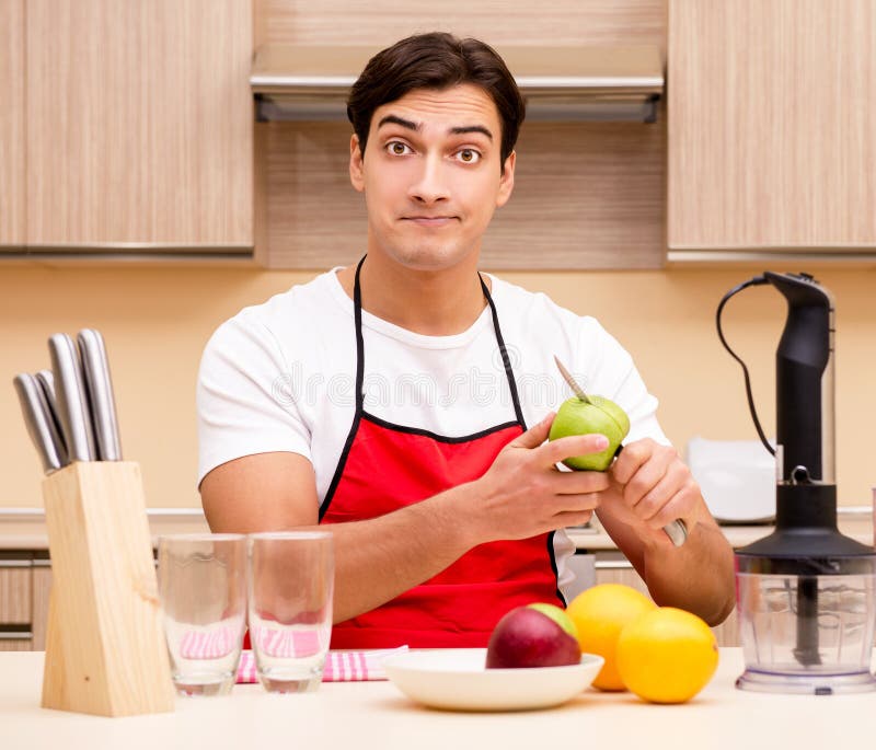 Handsome Man Working at the Kitchen Stock Image - Image of health ...
