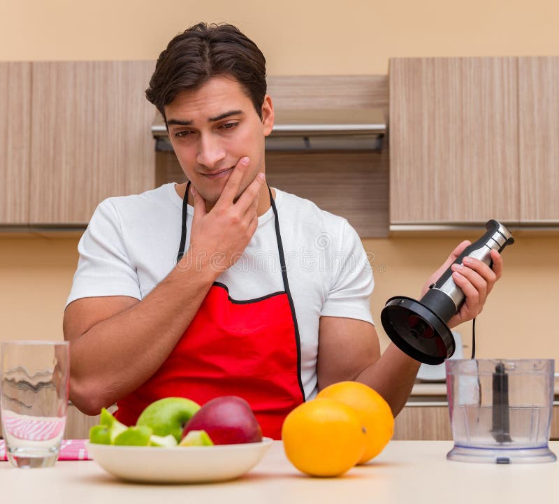 Handsome Man Working at the Kitchen Stock Image - Image of glass ...