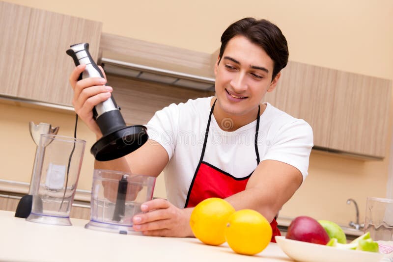 The Handsome Man Working at the Kitchen Stock Image - Image of healthy ...