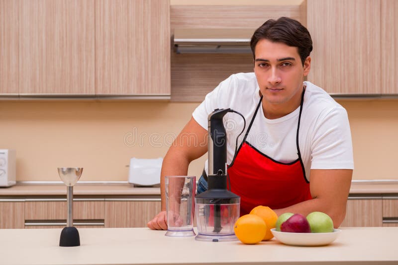 The Handsome Man Working at the Kitchen Stock Image - Image of ...