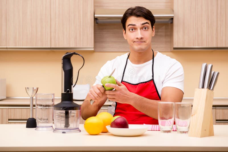 The Handsome Man Working at the Kitchen Stock Image - Image of ...