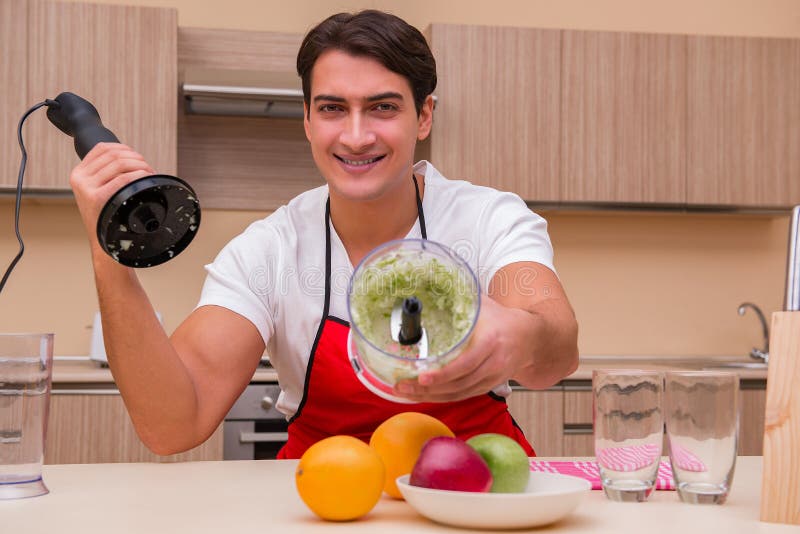 The Handsome Man Working at the Kitchen Stock Photo - Image of home ...