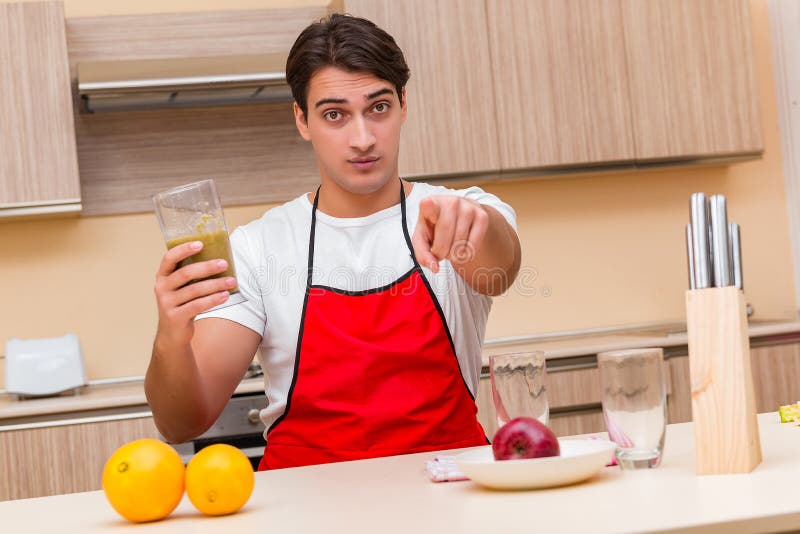 The Handsome Man Working at the Kitchen Stock Photo - Image of glass ...