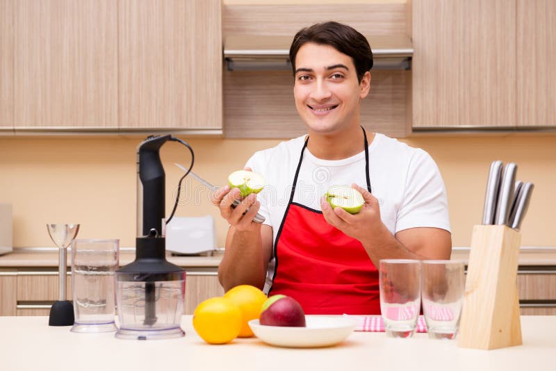 The Handsome Man Working at the Kitchen Stock Image - Image of ...