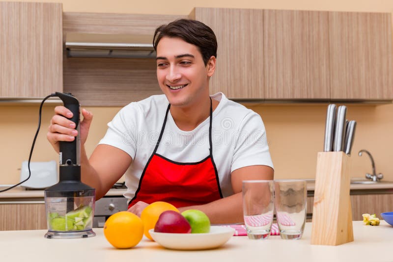 The Handsome Man Working at the Kitchen Stock Image - Image of husband ...