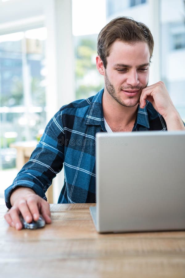 Handsome Man Working on Laptop Stock Photo - Image of hipster, handsome ...