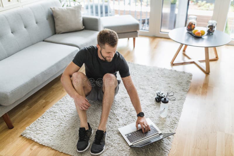 Handsome Man Working Out at Home Stock Image - Image of health, body ...