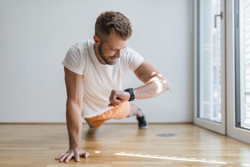 Handsome Man Working Out at Home Stock Image - Image of living ...