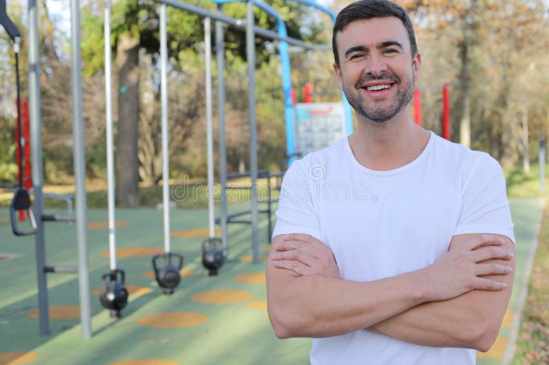 Handsome Man Working Out in the Park Stock Image - Image of athlete ...