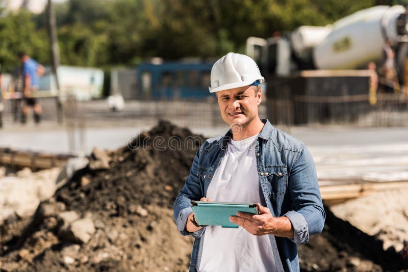 Construction Worker with Tablet Stock Photo - Image of construction ...