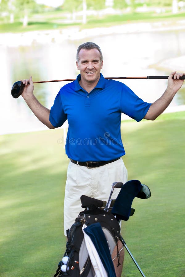 Handsome Mature Male on the Golf Course Stock Image - Image of cheerful ...