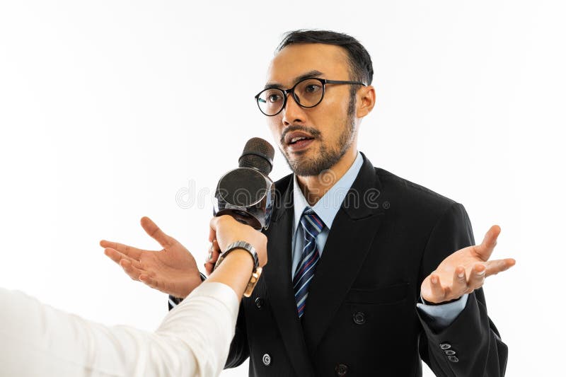 A Handsome Men Interviewed by a Journalist Stock Image - Image of ...
