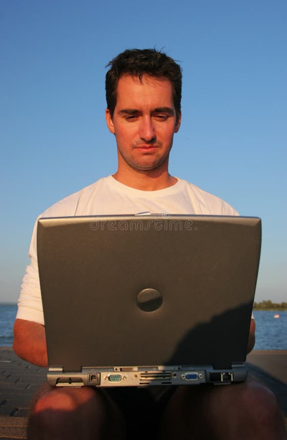 Handsome men with laptop stock image. Image of outdoor - 3229797