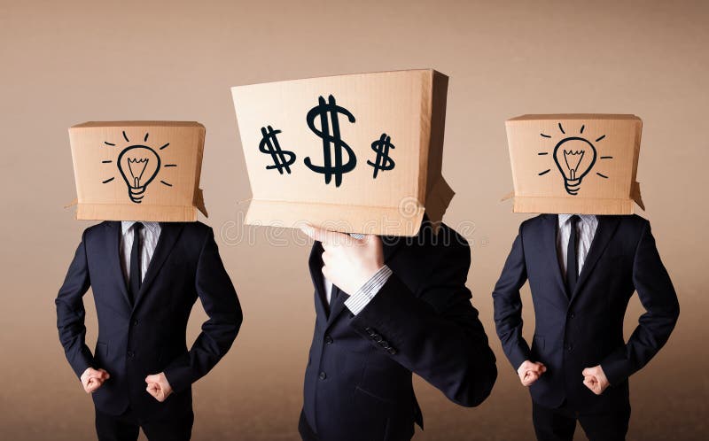 Handsome Men in Suit Gesturing with Drawn Dollar Signs on Box Stock ...
