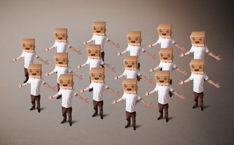 Handsome Men in Suit Gesturing with Drawn Smiley Faces on Box Stock ...