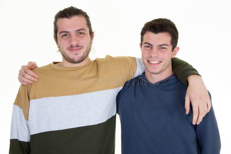 Handsome Men Two Boys Shot of 2 Friends Standing Stock Photo - Image of ...