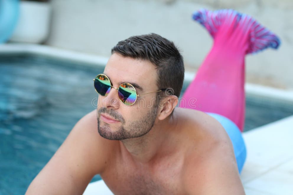 Handsome Merman in Swimming Pool Stock Image - Image of animal, beard ...