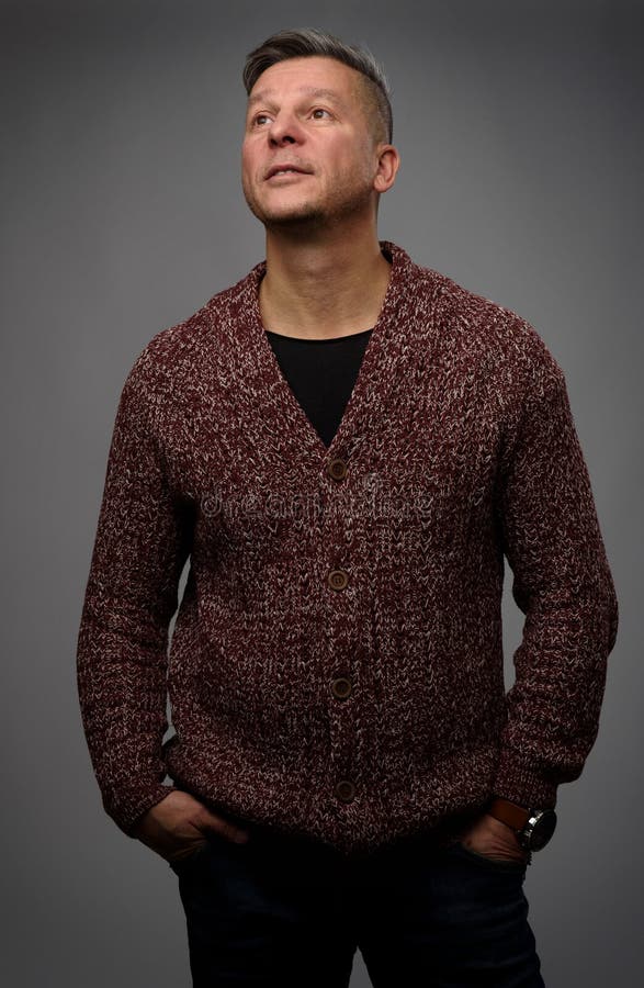 Handsome Mid Age Man Looking Up and Thinking Stock Image - Image of ...