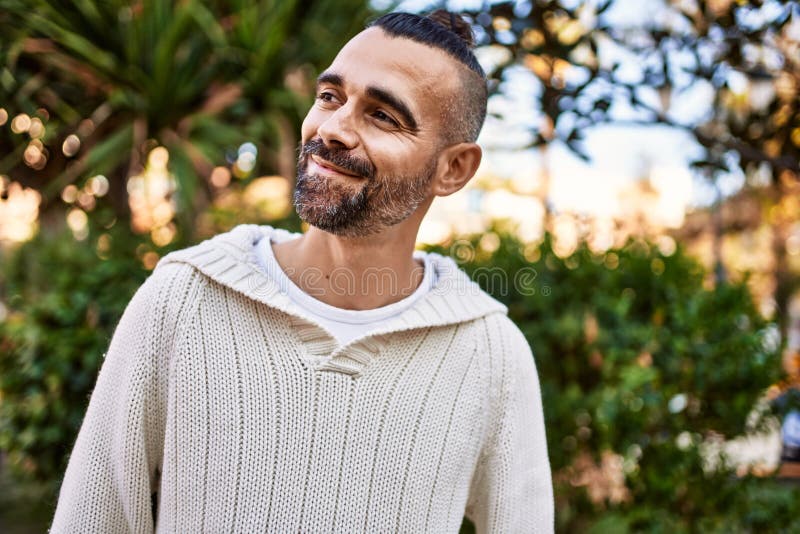 Handsome Middle Age Man with Beard Standing Happy and Confident at the ...