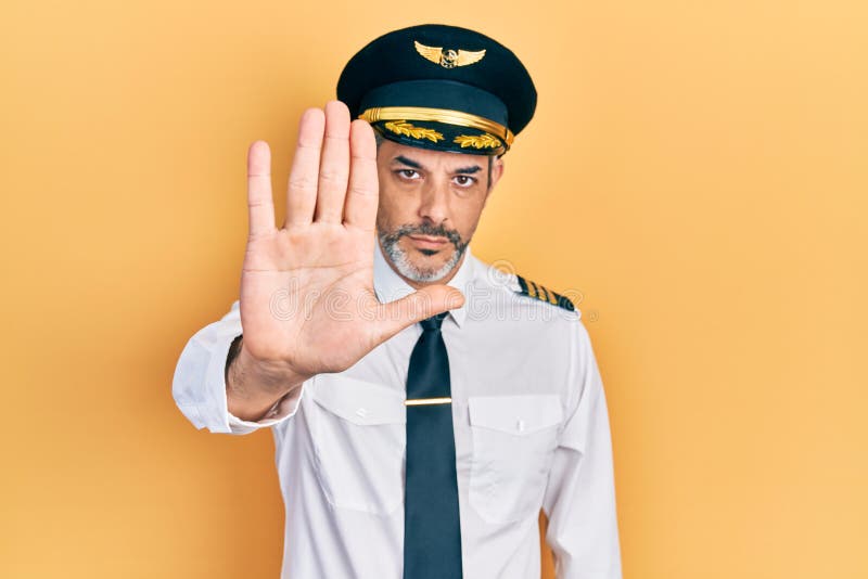 Handsome Middle Age Man with Grey Hair Wearing Airplane Pilot Uniform ...