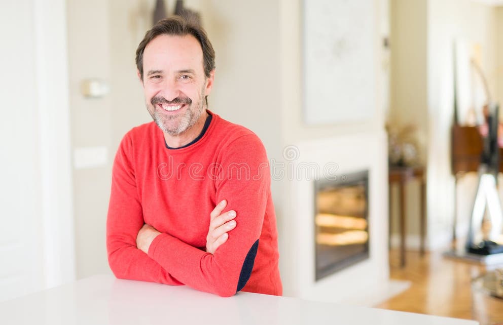 Handsome Middle Age Man Smiling Looking at the Camera at Home Stock ...