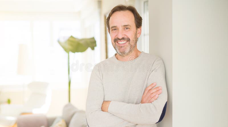 Handsome Middle Age Man Smiling Looking at the Camera at Home Stock ...