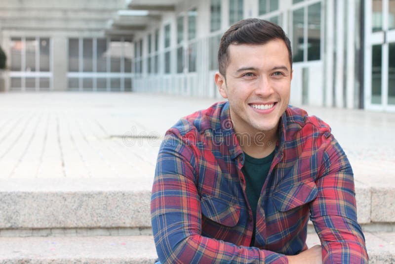 Handsome Mixed Race Male Smiling with Copyspace Stock Image - Image of ...