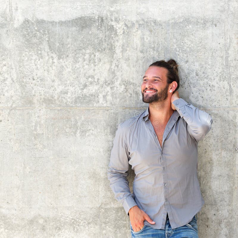 Handsome Modern Man with Beard Smiling Stock Image - Image of beautiful ...