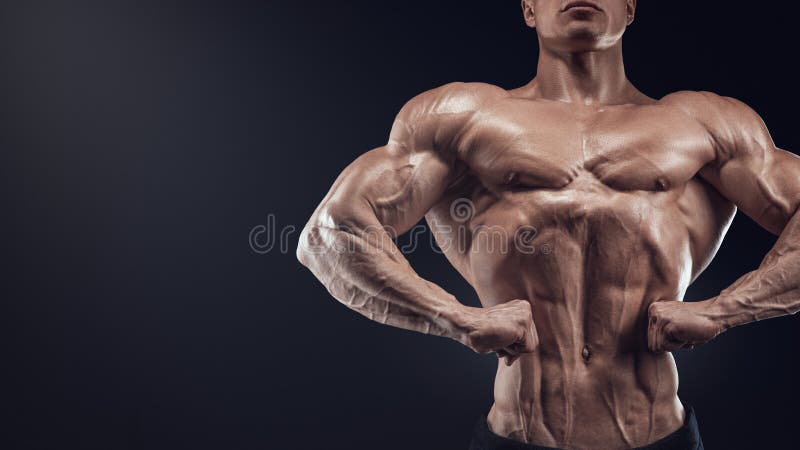 Handsome Muscular Bodybuilder Posing on Front Lat Spread Stock Photo ...