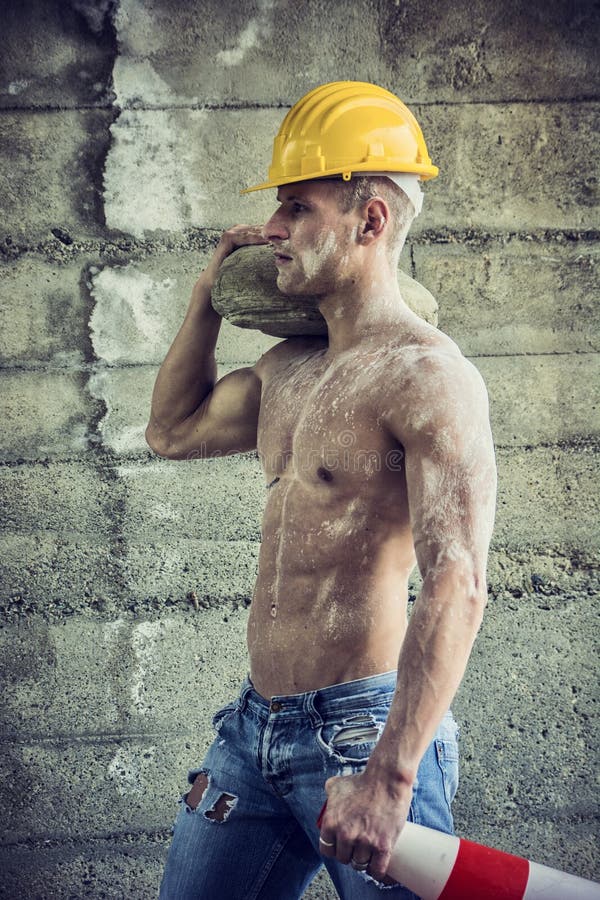 294 Handsome Muscular Construction Worker Standing Stock Photos - Free ...