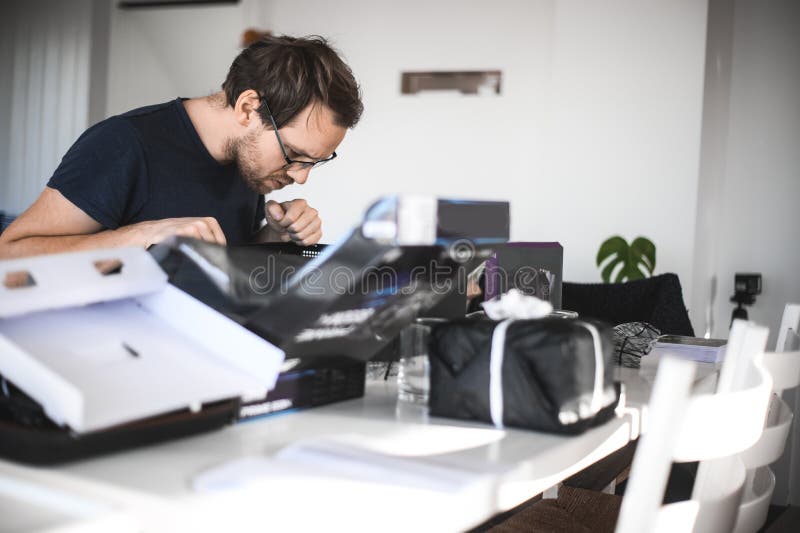 Handsome Nerd Man is Servicing Computer Motherboard and Cooler. Stock ...