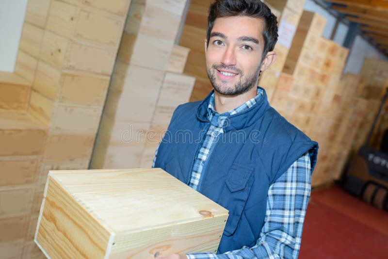 Handsome Packer on Packaging Line at Manufacture Stock Image - Image of ...
