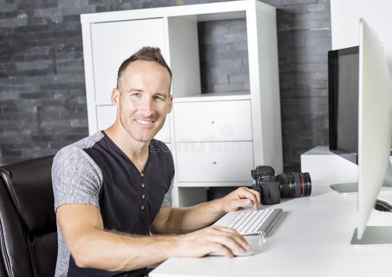 Handsome Photographer Camera Office Stock Photo - Image of professional ...