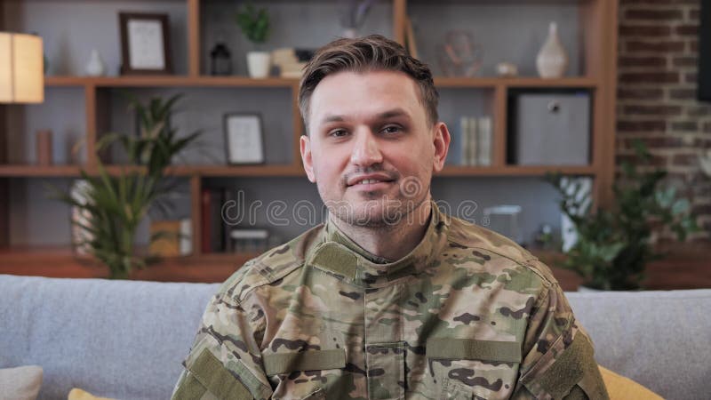 Handsome Positive Soldier Talking on Video Call Using Web Cam Laptop ...