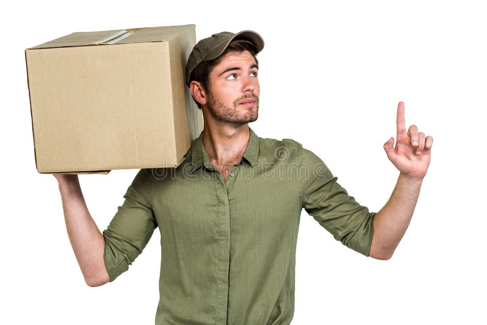 Handsome Postman Holding Pack Looking Up Stock Image - Image of ...