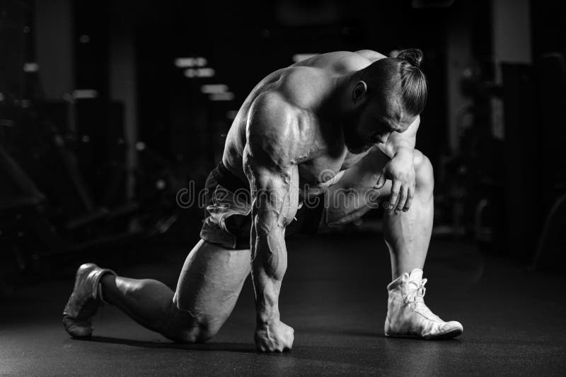 Handsome Power Athletic Man Diet Training Pumping Up Back Muscle Stock ...