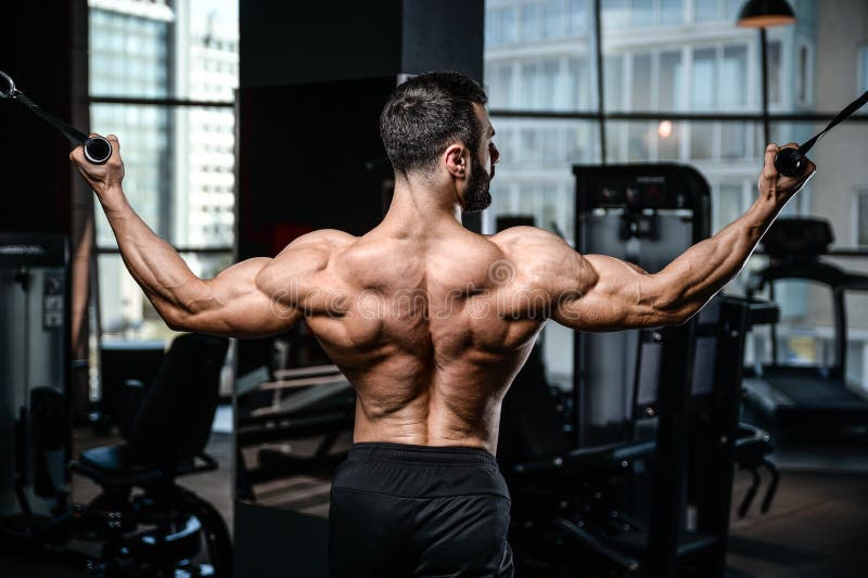 Handsome Power Athletic Man Diet Training Pumping Up Back Muscle Stock ...