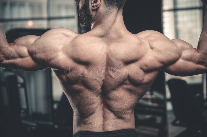 Handsome Power Athletic Man Diet Training Pumping Up Back Muscle Stock ...