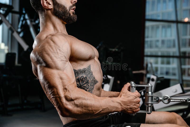 Handsome Power Athletic Man Diet Training Pumping Up Back Muscle Stock ...