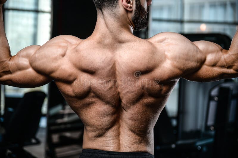 Handsome Power Athletic Man Diet Training Pumping Up Back Muscle Stock ...