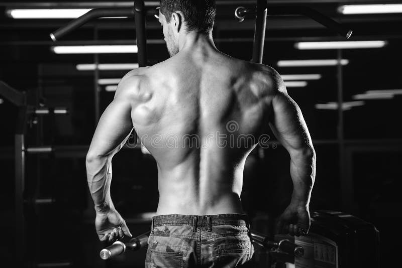 Handsome Power Athletic Man Diet Training Pumping Up Back Muscle Stock ...