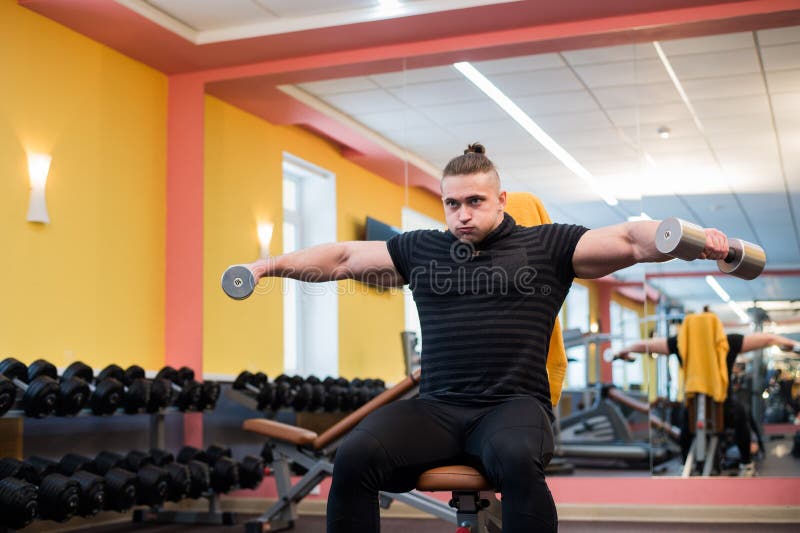Handsome Powerful Athletic Man Doing Barbell Shoulder Press Exercise ...