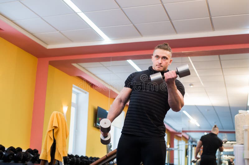 Handsome Powerful Athletic Man Doing Barbell Shoulder Press Exercise ...
