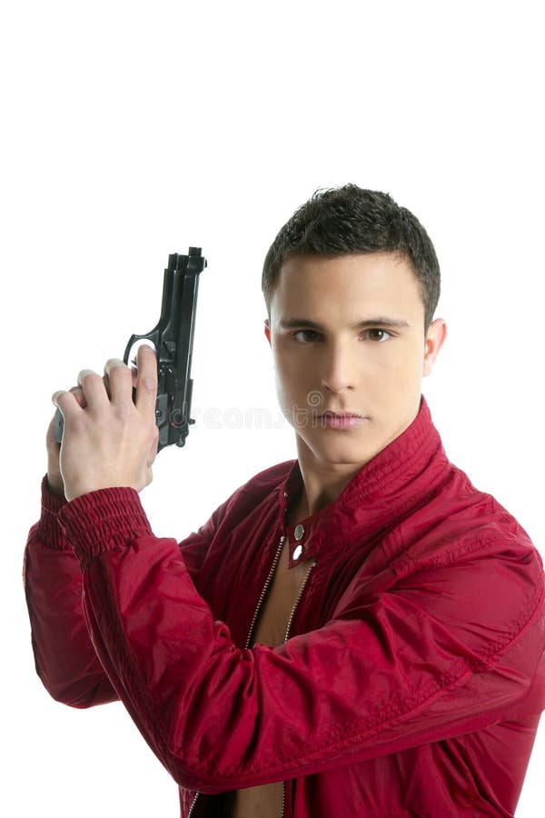 Handsome Private Agent Portrait with Gun Stock Image - Image of person ...
