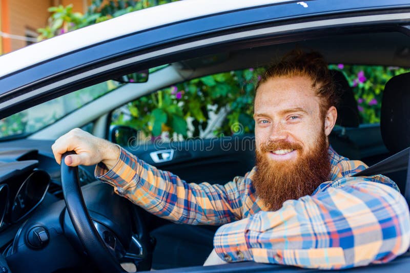Handsome Redhaired Ginger Man with Long Beard Going on Trip during ...